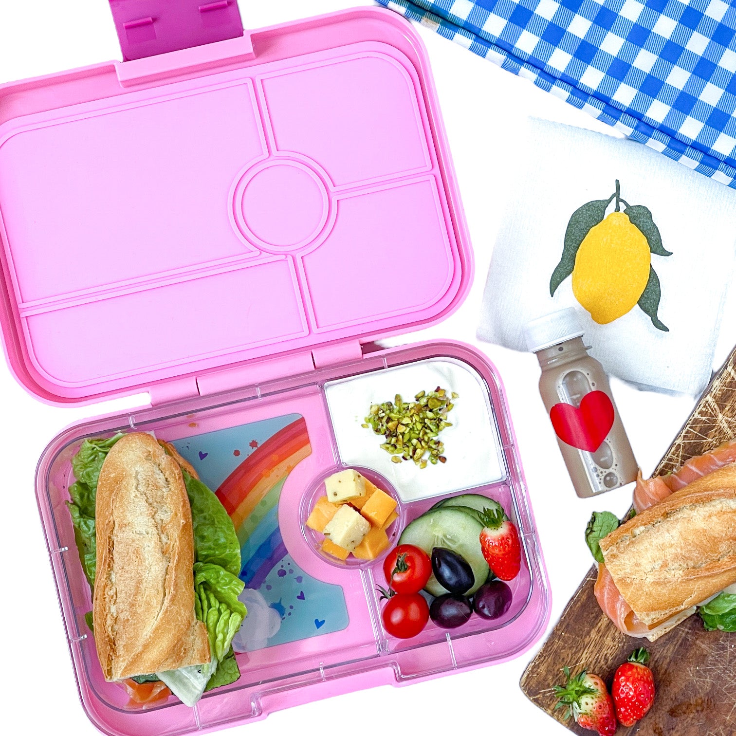 Leakproof Yumbox Tapas Bento Lunch Box - 4 Compartment - Capri Pink wi